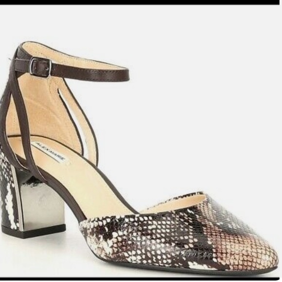 Alex Marie | Shoes | Alex Marie Nelvin Snake Print Ankle Strap Block Heel Pump Size 7 | Poshmark